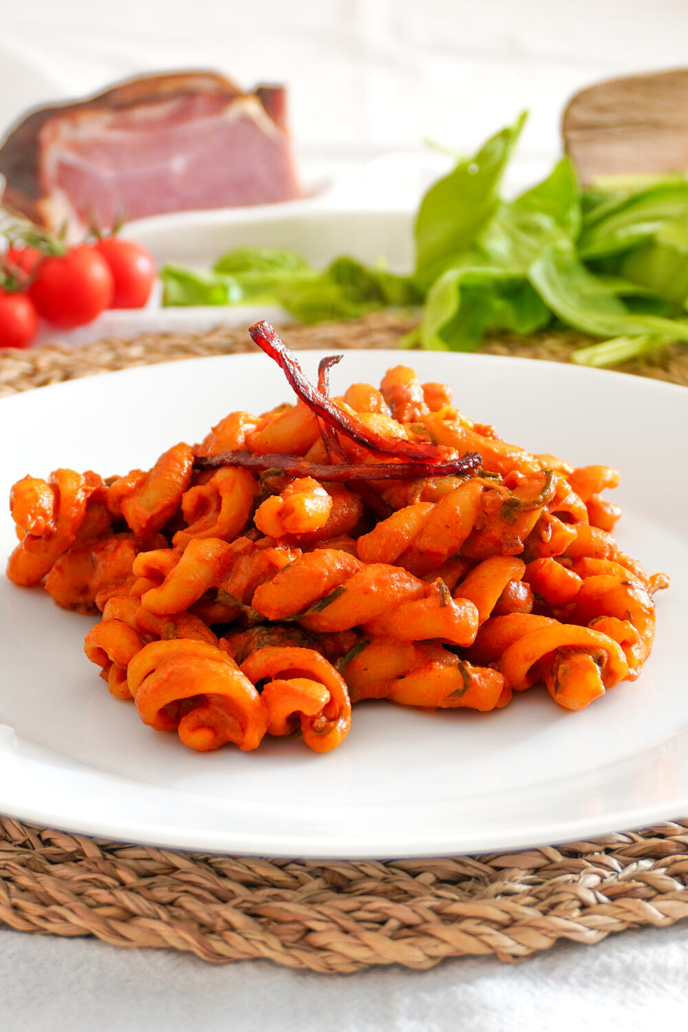 Receta Fusilli con panceta ahumada y acelgas