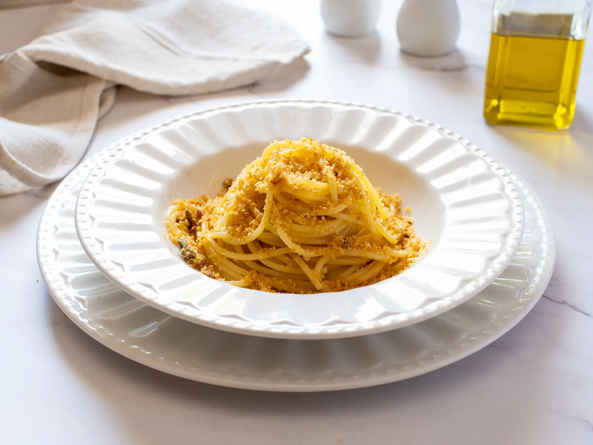 Receta Pasta con pan rallado tostado y anchoas