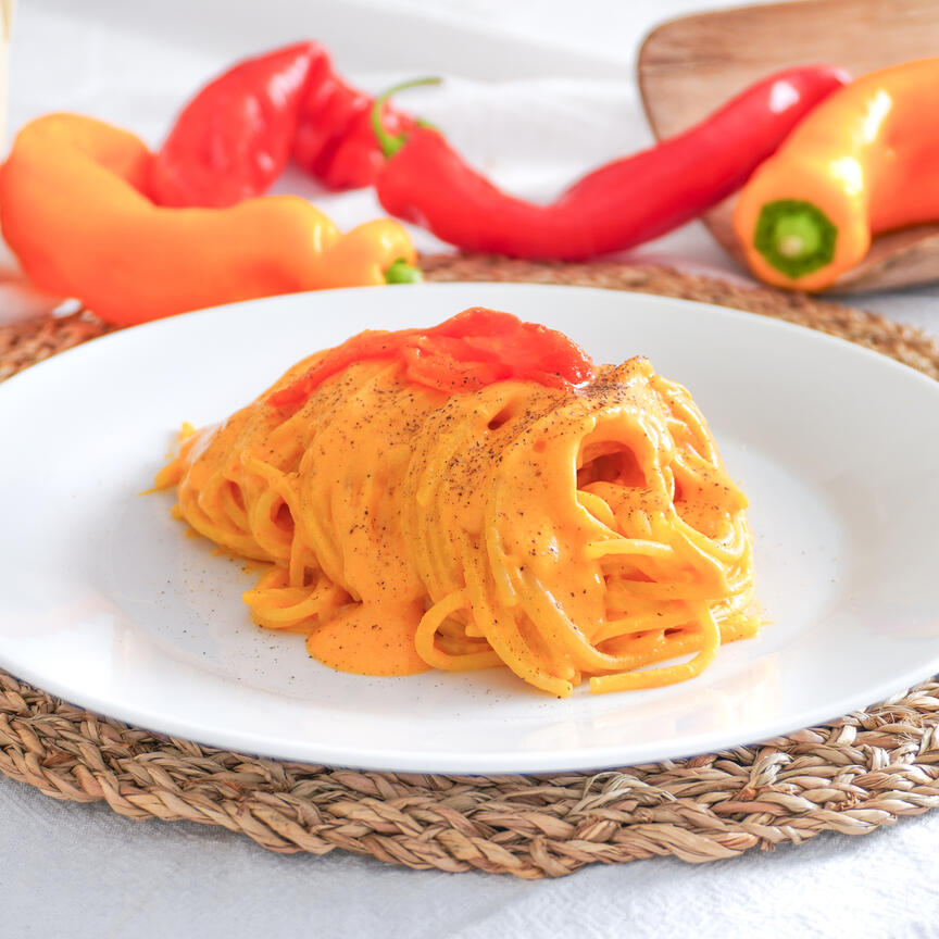 Ricetta Spaghetti con crema di peperoni