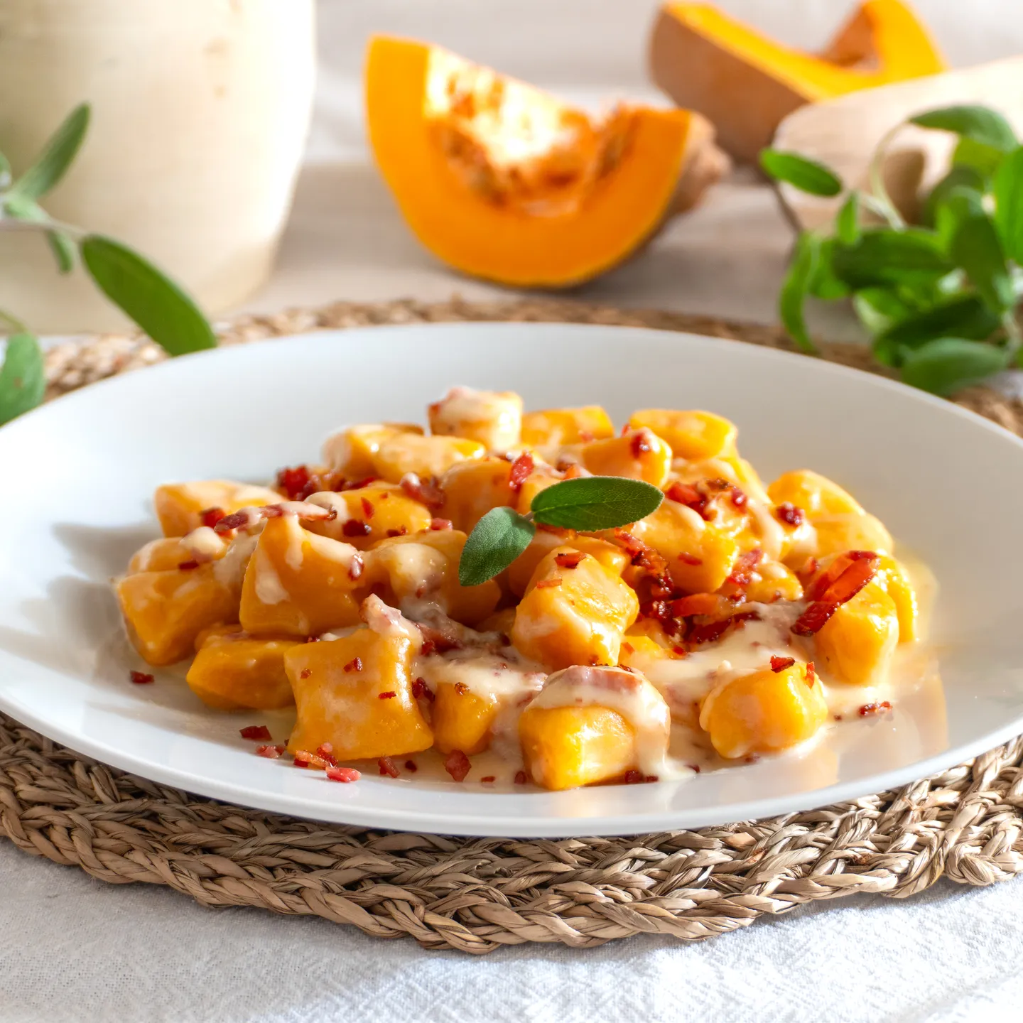 Recept Pumpagnocchi med taleggio och speck